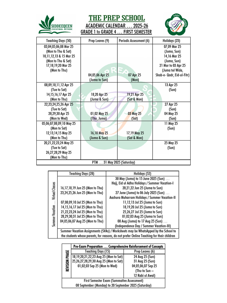 TPS-Academic Calendar 2025-26-Grade 1 To 4 (28 Jan 25) | PDF | Academic ...