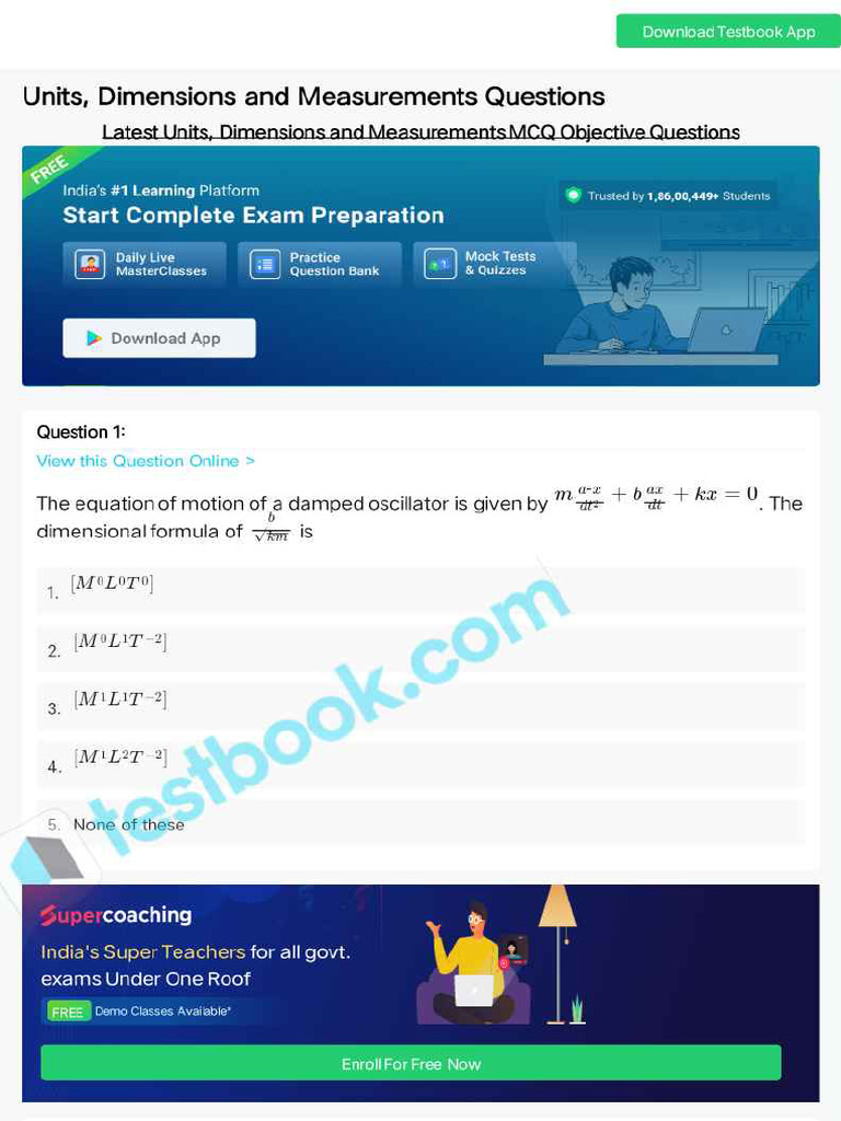 MCQ On Units Dimensions and Measurements 5eea6a1439140f30f369f0ca | PDF