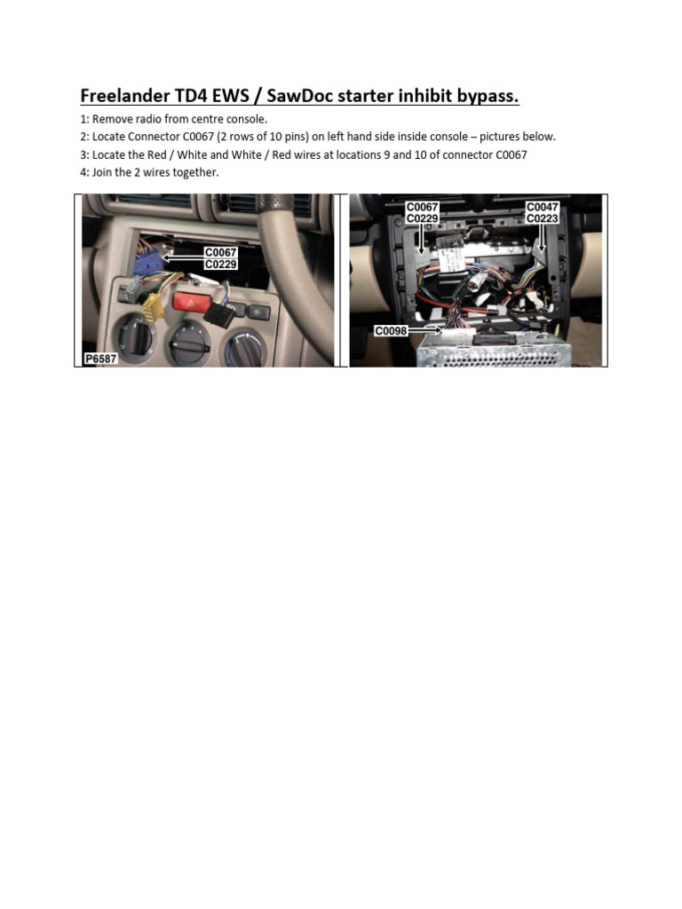 Freelander Td4 Starter Inhibit Bypass | PDF