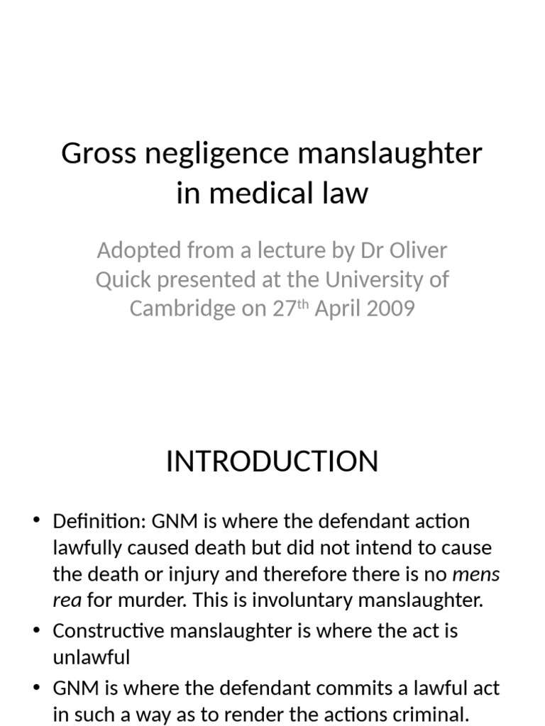 Gross Negligence Manslaughter in Medical Law | PDF | Manslaughter ...