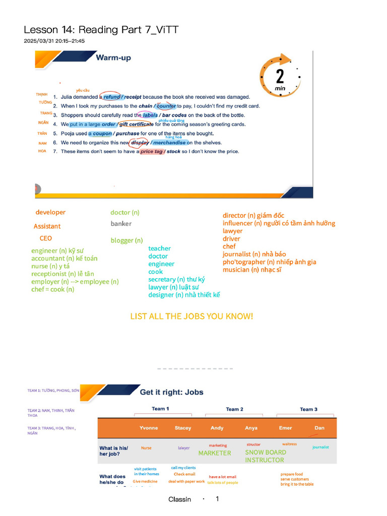 Lesson 14: Reading Part 7 - ViTT - 873964195 | PDF
