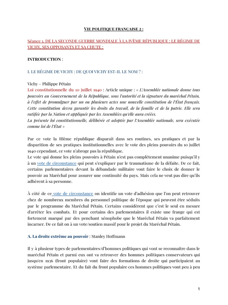 Vichy : Régime, Opposants et Chute | PDF | France de Vichy | Loi