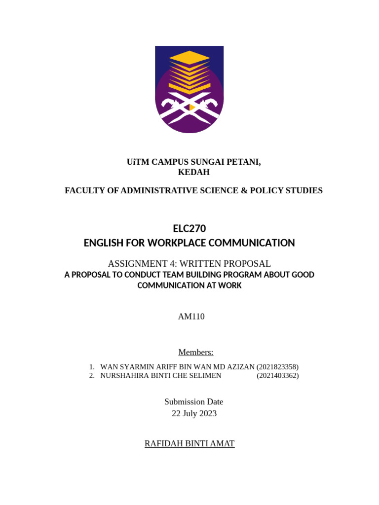 Elc270 A Proposal To Conduct Team Building Program About Good ...