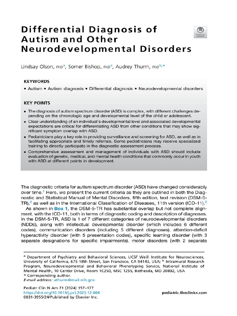 Статья 2 Differential Diagnosis of Autism and Other Neurodevelopmental Disorders | PDF | Autism ...