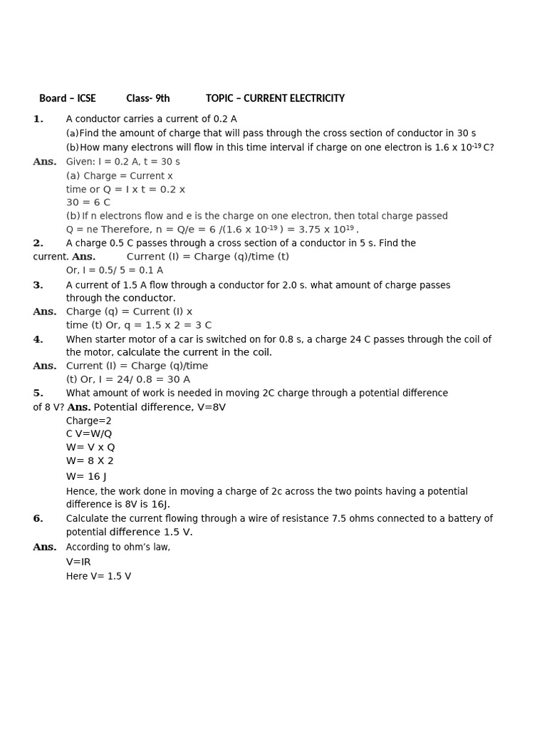 Current Flow and Charge Calculations | PDF | Electric Current ...