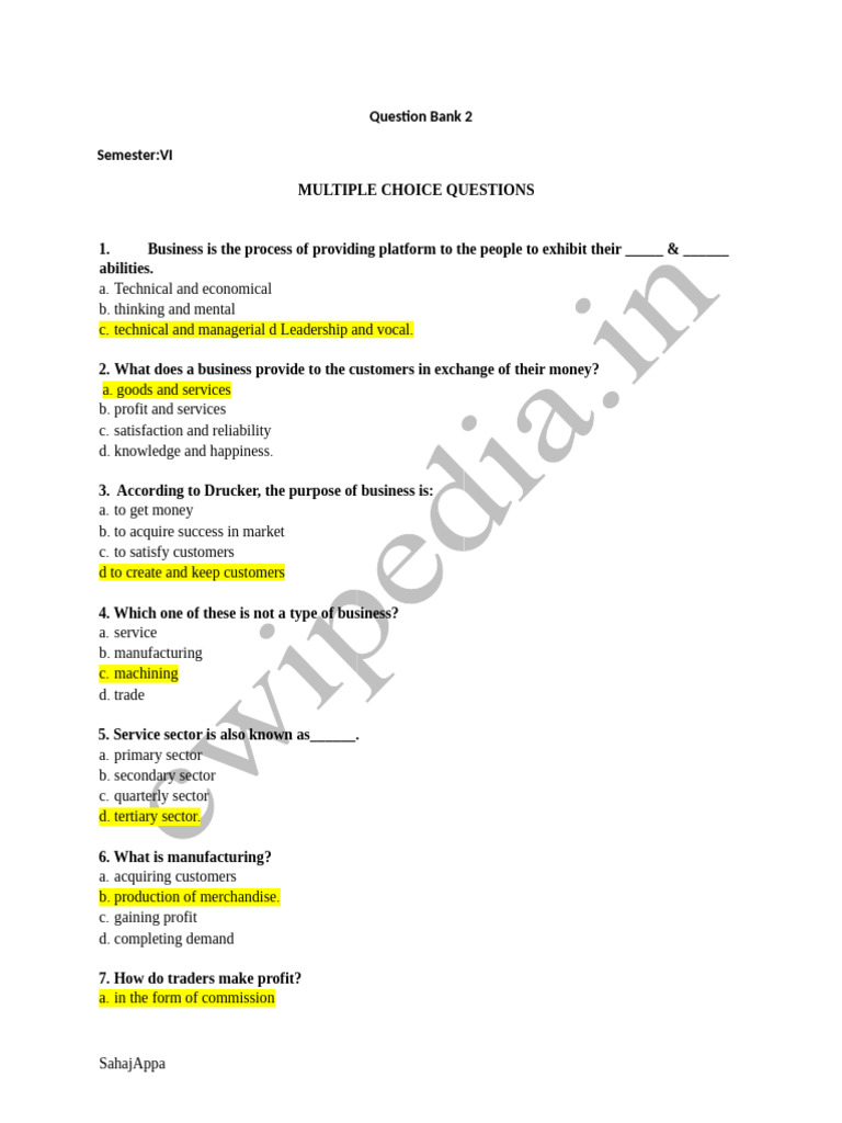 Business Concepts MCQ Question Bank | PDF | Chemical Industry | Goal