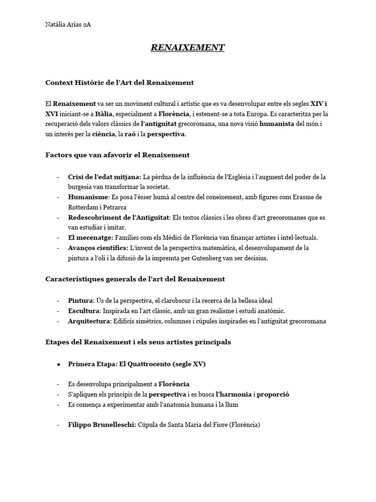 HISTÒRIA DE L'ART. RENAIXEMENT | PDF