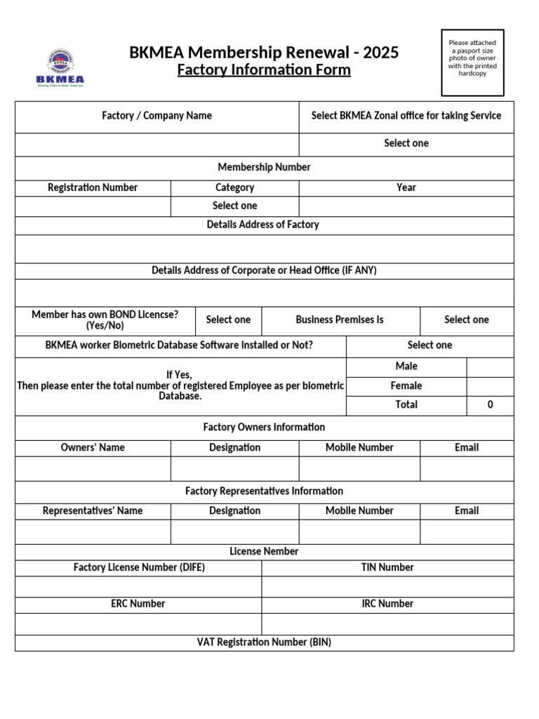 BKMEA Membership Renewal Form 2025 | PDF