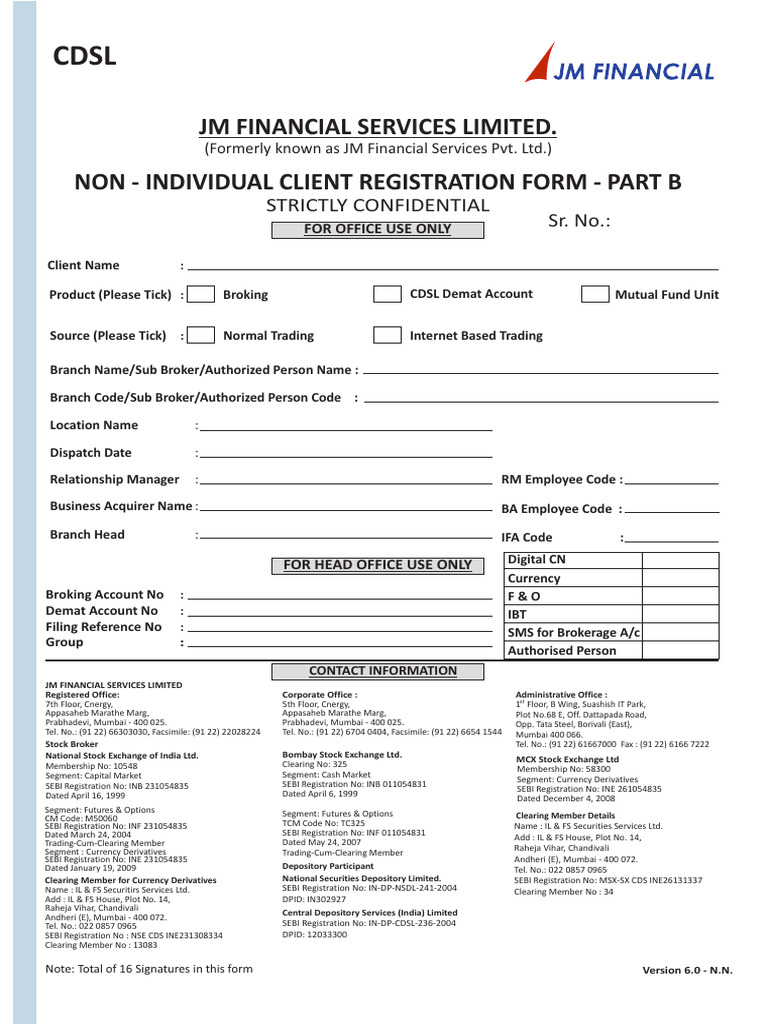CDSL Non Individual Kyc Form Part B - JM Financial | PDF | Margin (Finance) | Indemnity