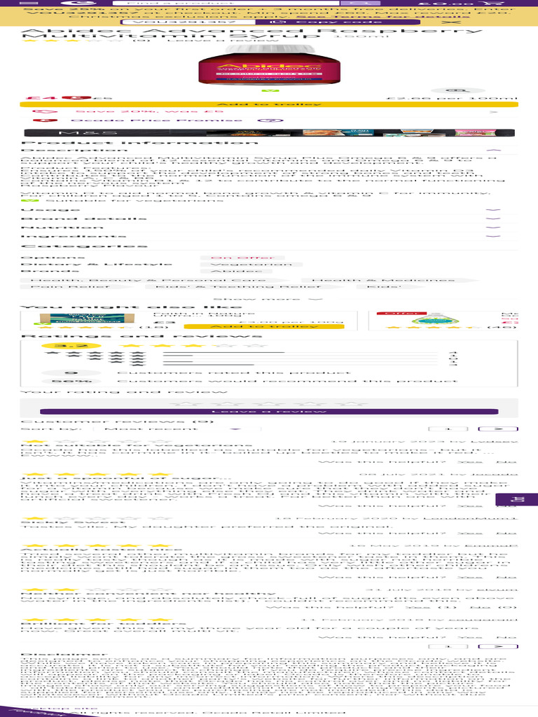 Abidec Raspberry Multivitamin Syrup 150ml | PDF | Vitamin | Dietary ...