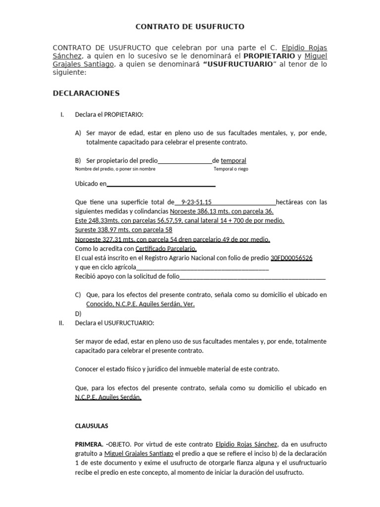 Contrato de Usufructo | PDF