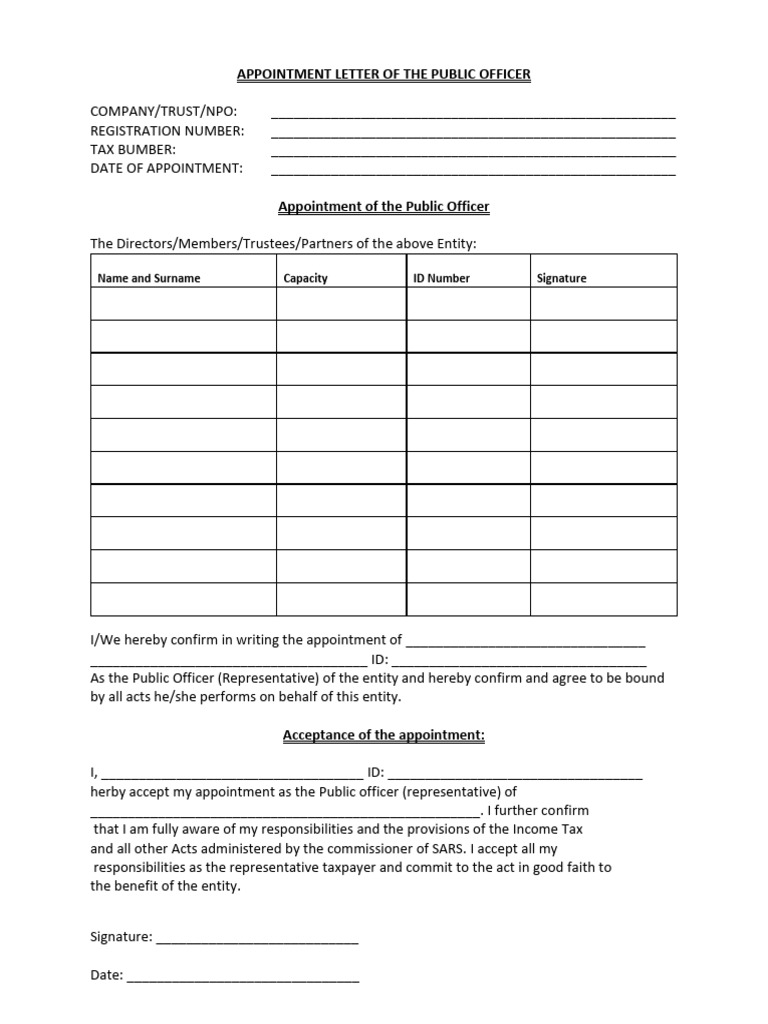 Public Officer Appointment Letter | PDF