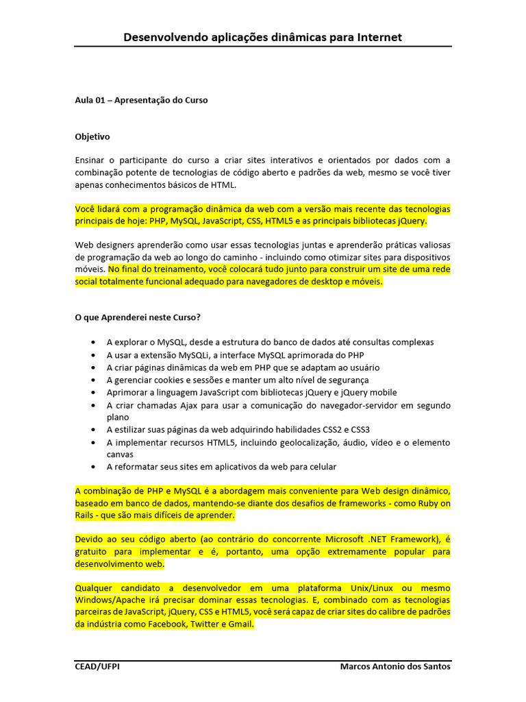 Aula1 CursoProgramacaoWeb | PDF | Script Java | Rede mundial de computadores