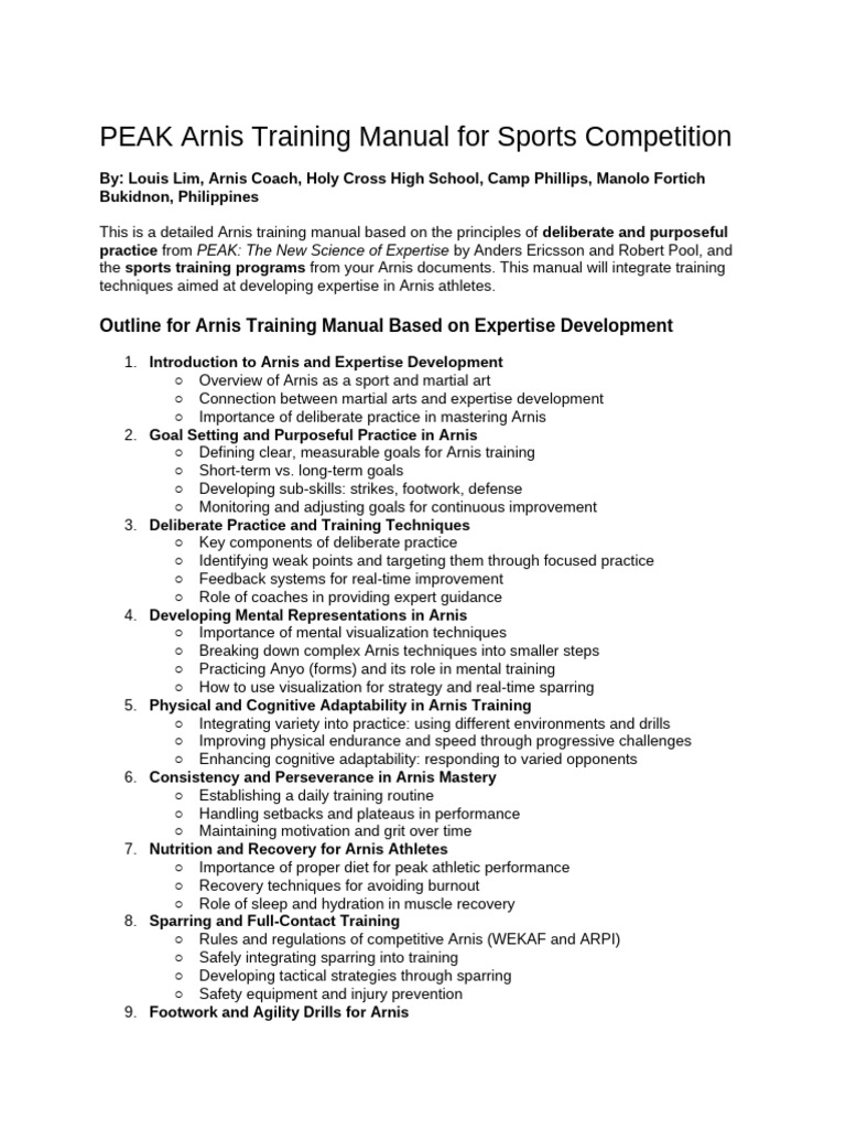 PEAK Arnis Training Manual | PDF | Goal | Goal Setting