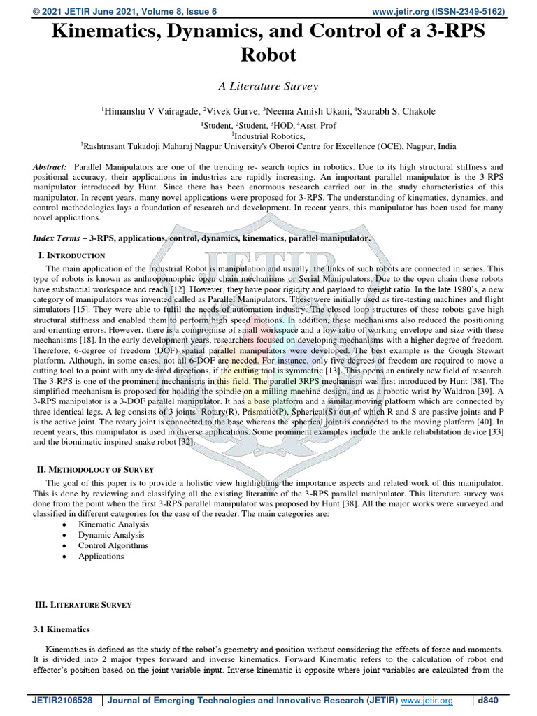 Kinematics Dynamics and Control of A 3 R | PDF | Classical Mechanics | Kinematics