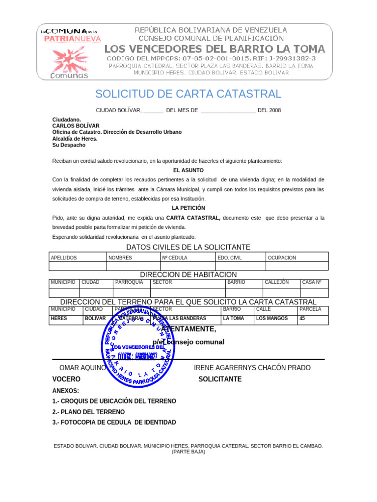 Solicitud Carta Catastral | PDF