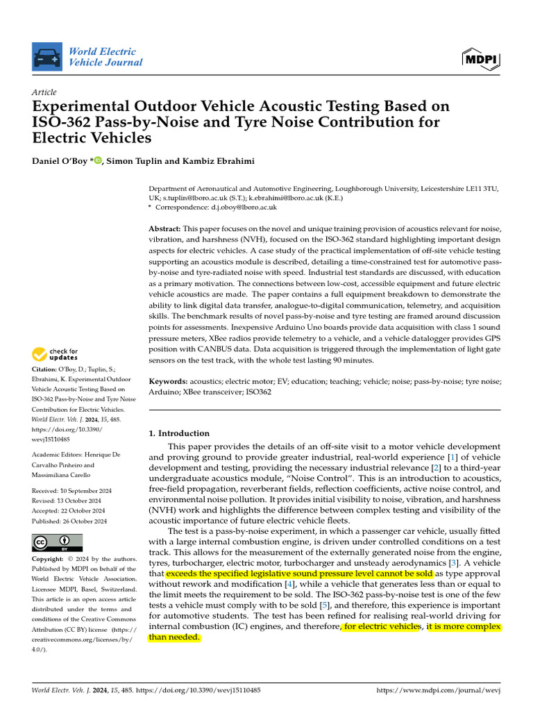 Experimental Outdoor Vehicle Acoustic Testing Based On ISO-362 Pass-by ...