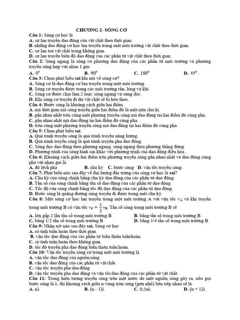 k11-CHƯƠNG 2- TRẮC NGHIỆM LÍ THUYẾT -HS1 | PDF