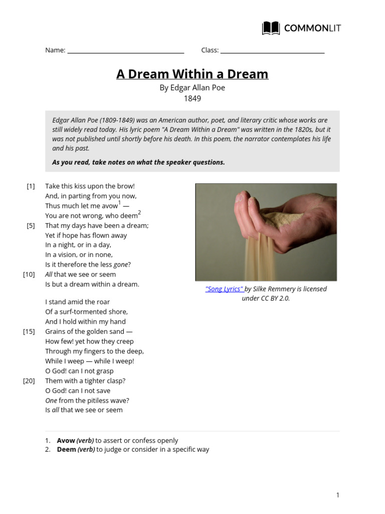 Analyzing Poe's "A Dream Within a Dream" | PDF | Dream | Poetry
