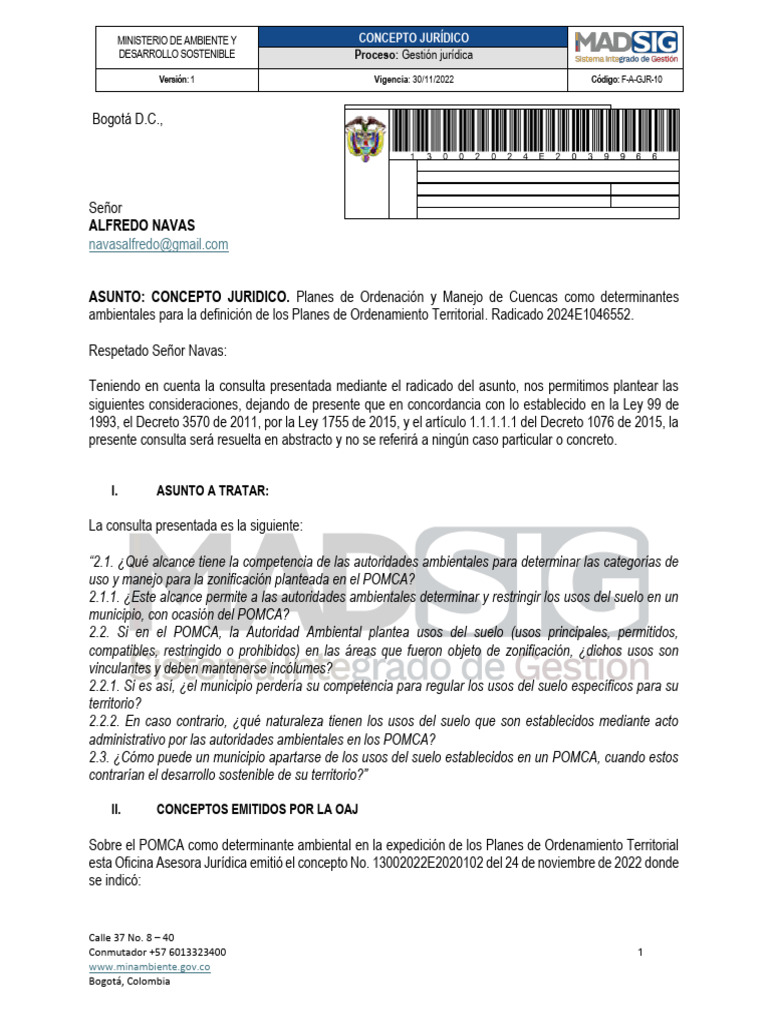 Concepto Jurídico sobre POMCA y Ordenamiento Territorial | PDF ...
