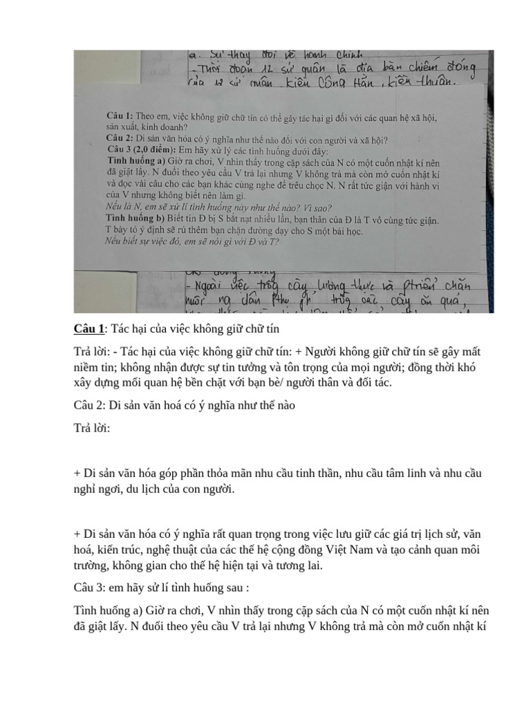 ĐỀ CƯƠNG ÔN TẬP CUỐI KỲ I - GDCD 7A1 | PDF