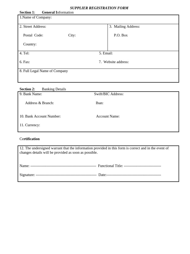 Supplier Registration Form Pdf