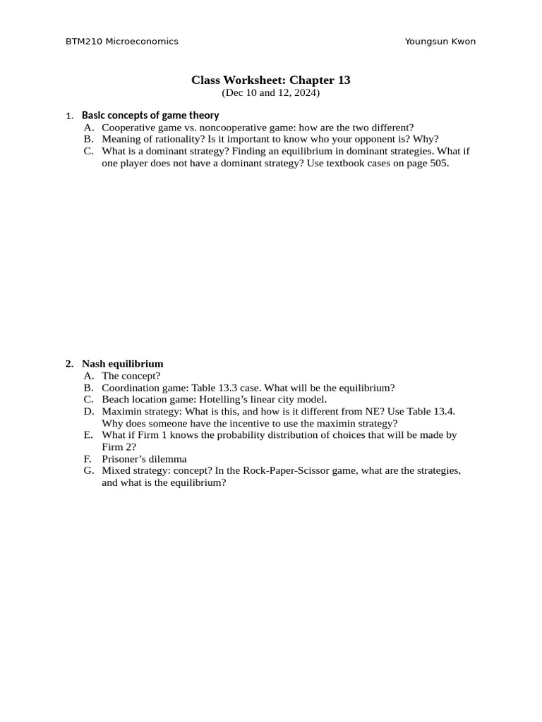Class Worksheet 13-Ch13 | PDF