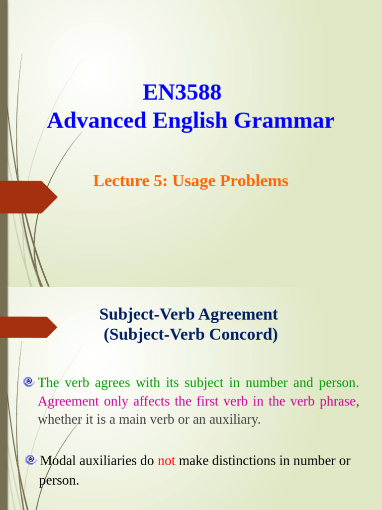 EN3588 Lect5 Powerpoint | PDF | Grammatical Number | Pronoun
