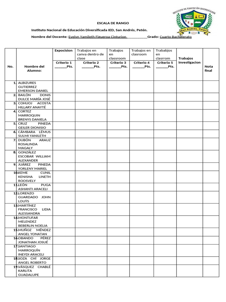 FORMATO ESCALA DE RANGO Nuevo | PDF