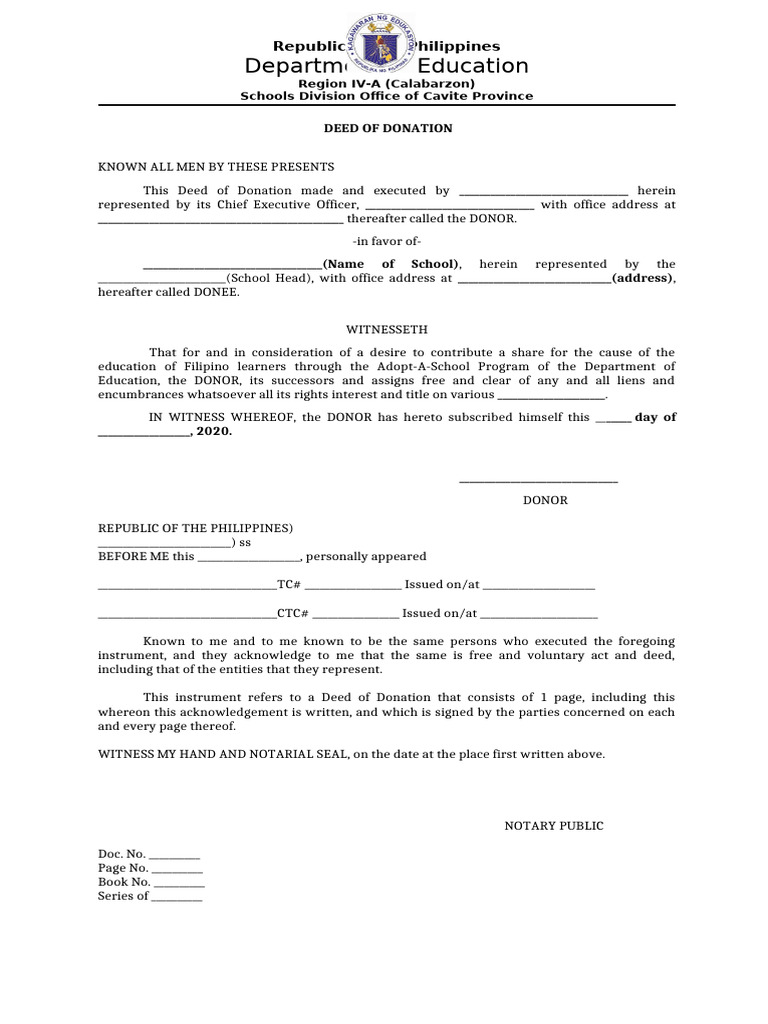 Sample - Deed of Donation and Acceptance | PDF | Legal Documents | Property Law