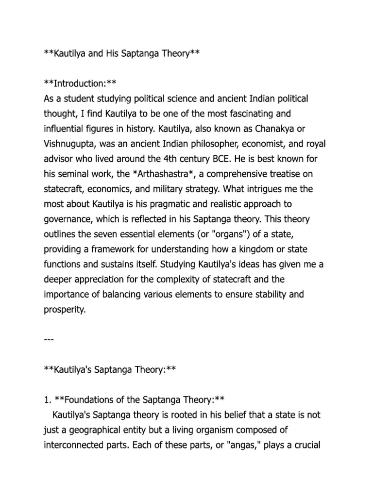 Kautilya and His Saptanga Theory | PDF