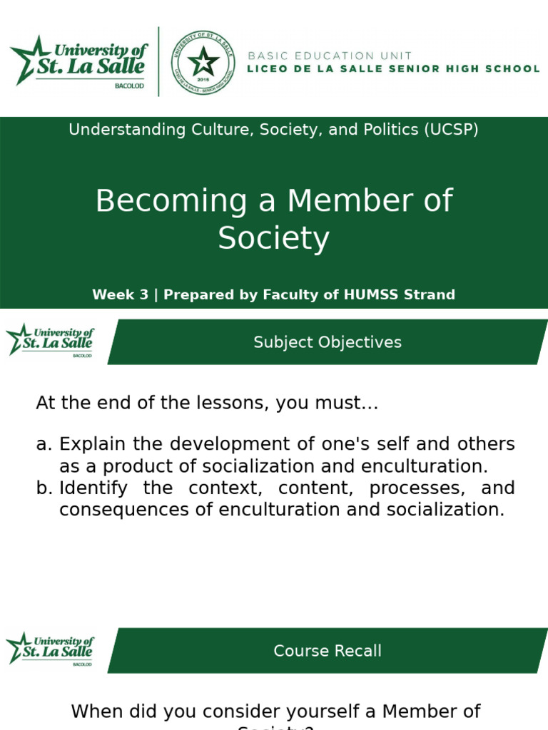 Topic 3 Becoming A Member of Society | PDF | Socialization | Dignity
