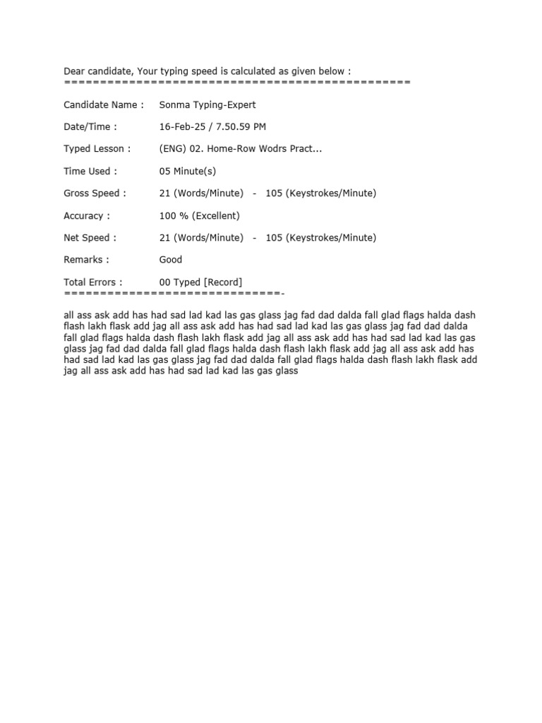 Sonma Typing Test Results: 21 WPM | PDF