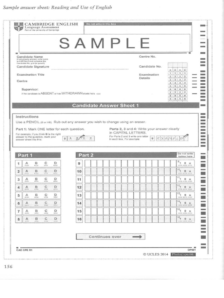 Answer Sheet CAE | PDF