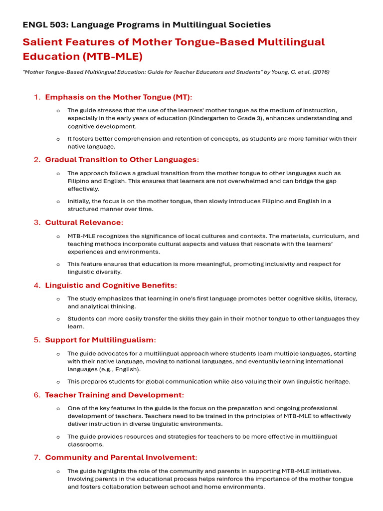 Salient Features and Guiding Principles of MTB | PDF | Learning ...