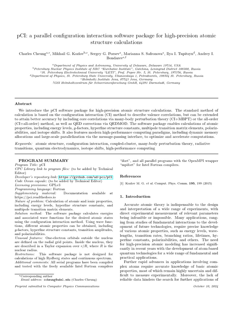 pCI: High-Precision Atomic Calculations | PDF | Atomic Orbital | Hartree–Fock Method