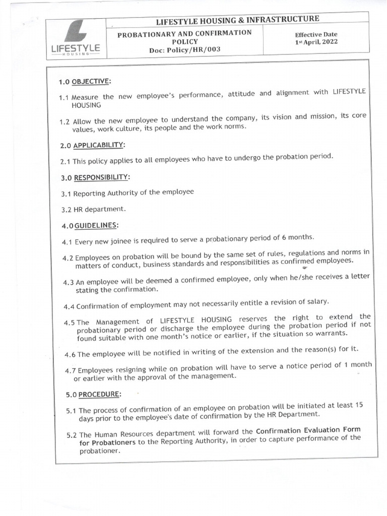 003. Probationary and Confirmation Policy | PDF