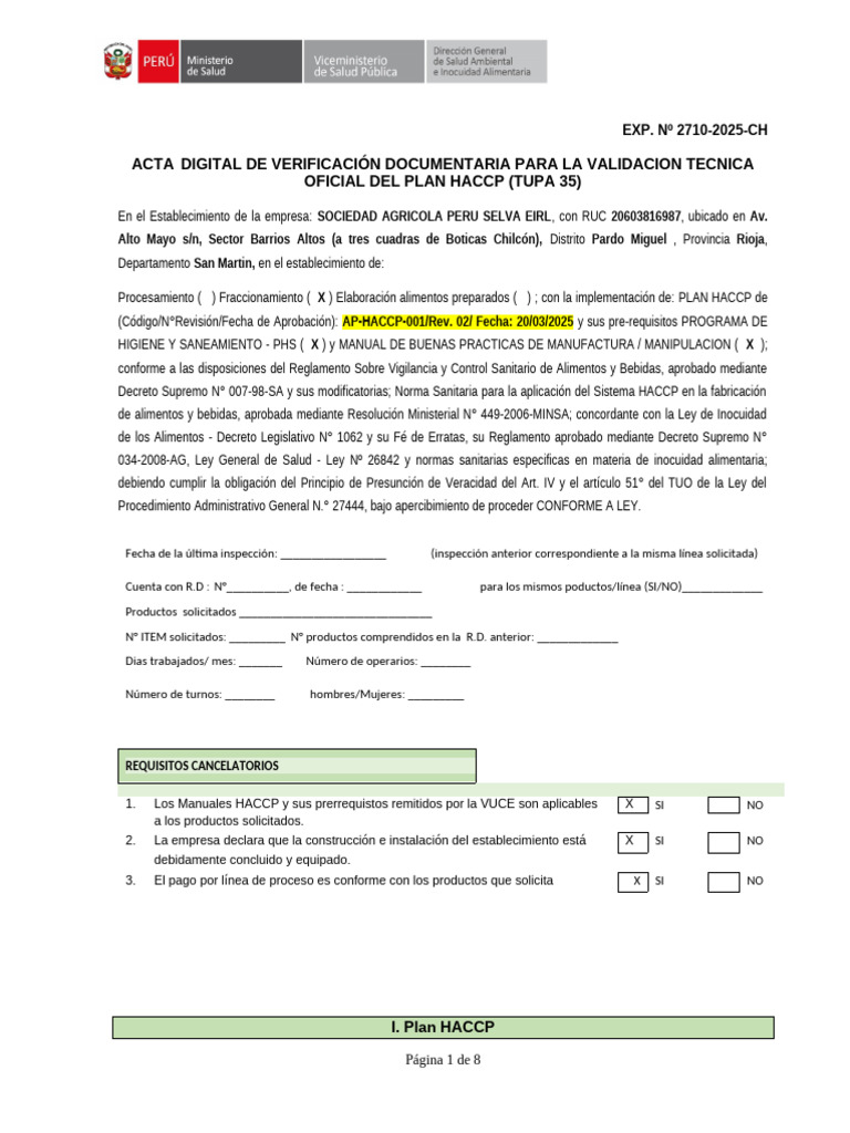 Tupa 35 Acta Digital Con Lista Documentaria Sustentada RD 008-2023 - Linea 1-Fraccionamiento y ...