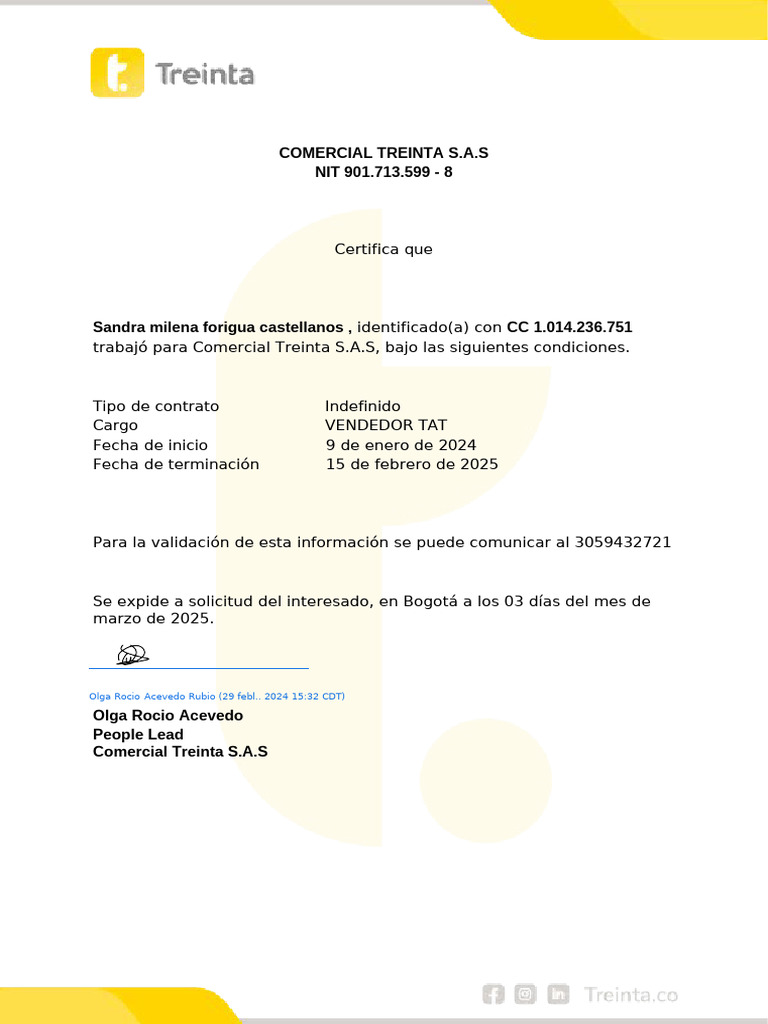 Certificado 30 Sandra Forigua | PDF