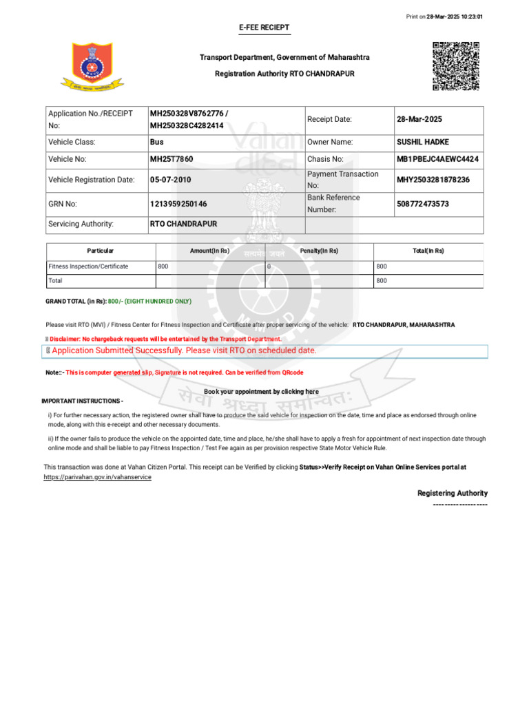 VAHAN 4.0 (Citizen Services) Onlineapp02 150 8013 | PDF | Receipt