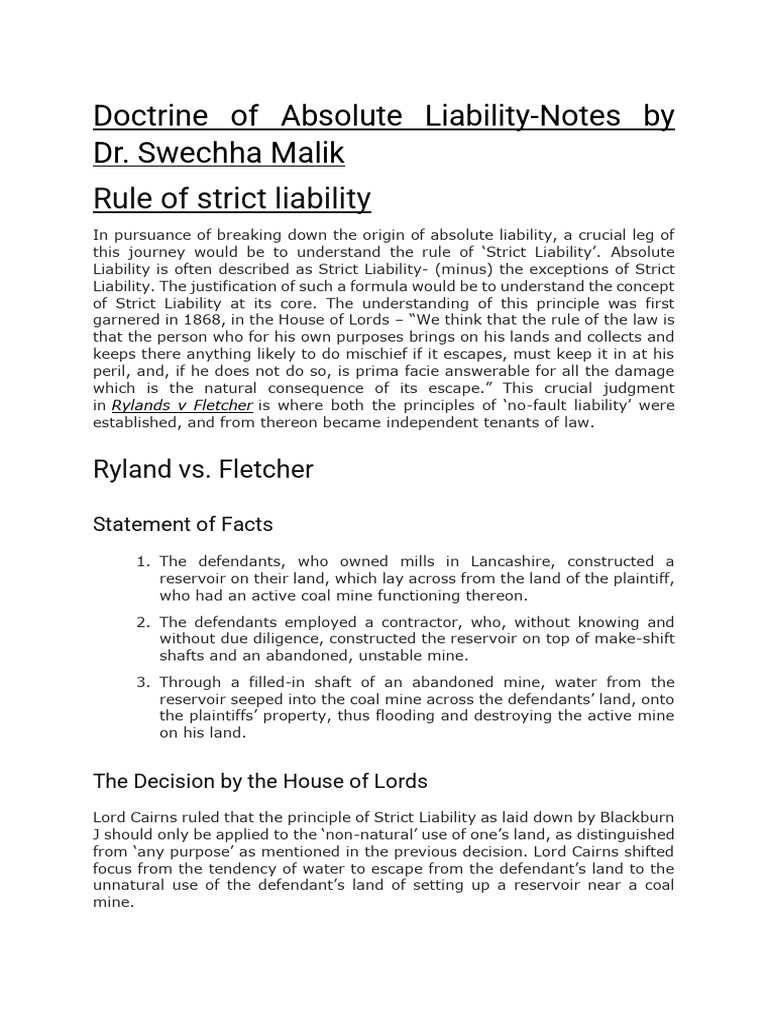 English Doctrine of Absolute Liability | PDF | Strict Liability | Legal ...