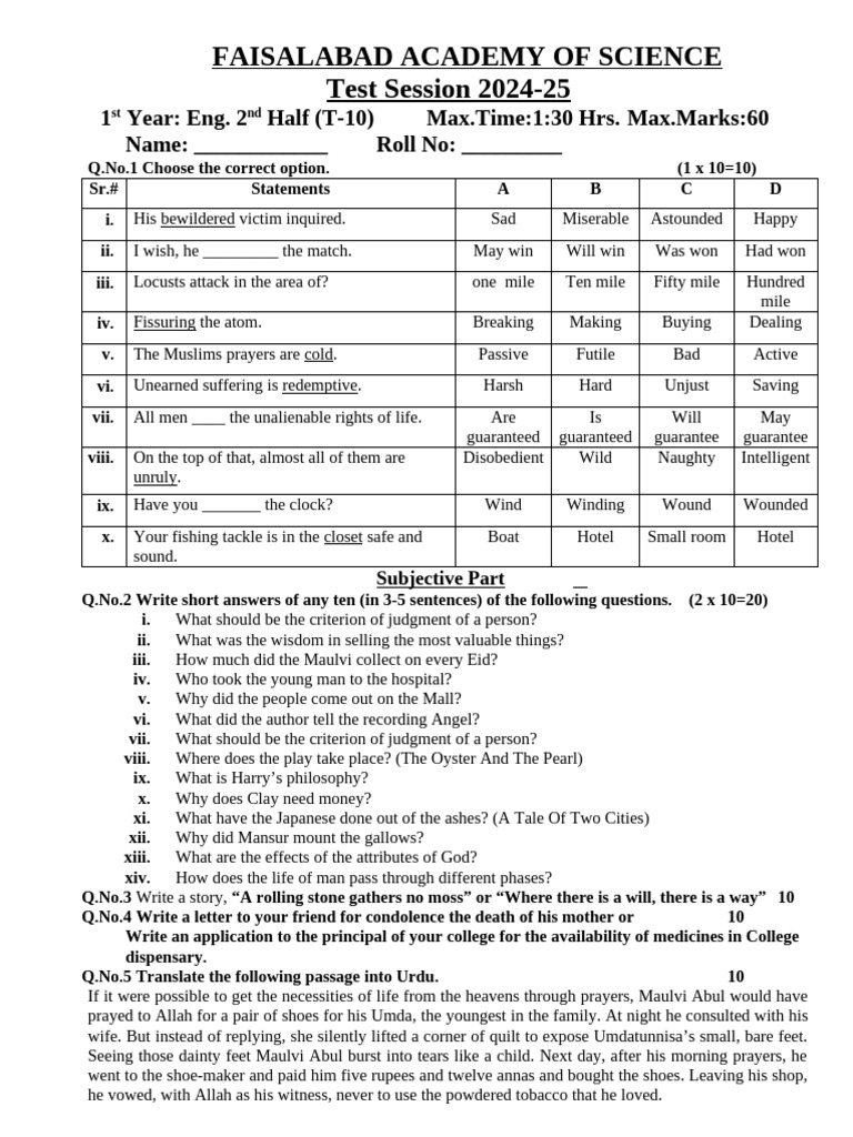 1st Year English 2nd Half T5-T8 (T-10) | PDF