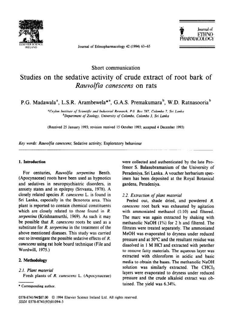 1994 - Studies of Sedative Activity | PDF | Chemical Compounds