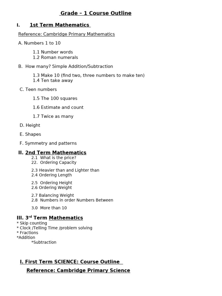 Math, Science, Spelling Syllabus Grade 1 | PDF | Consonant | Vowel