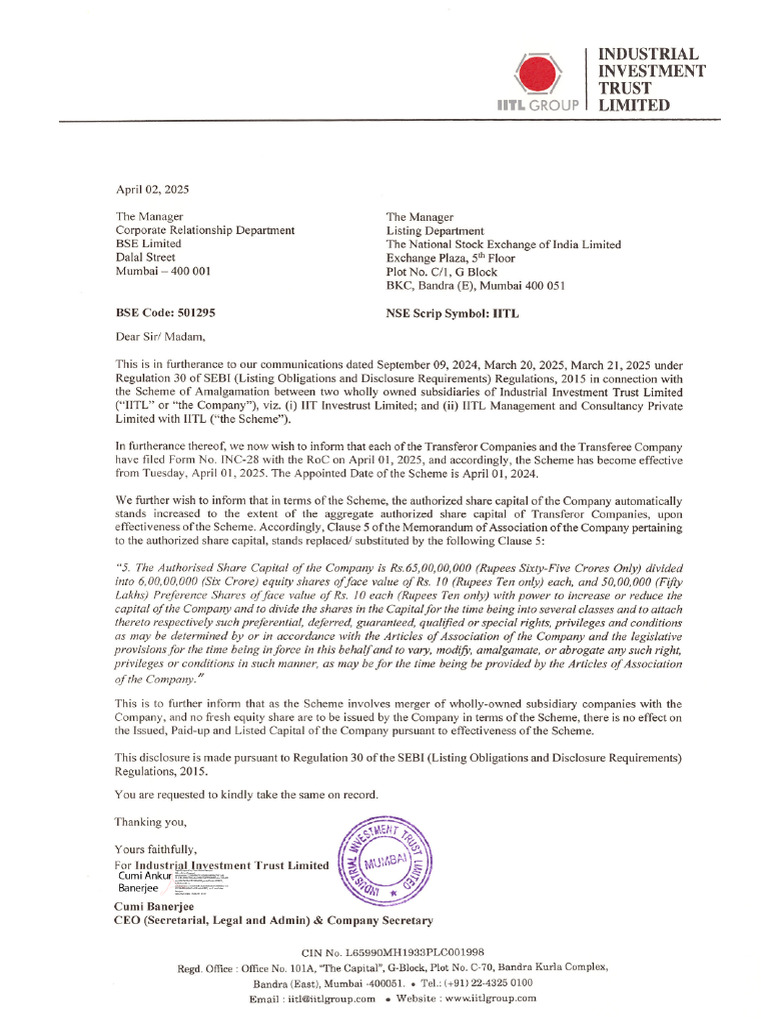 IITL1 02042025195020 Reg 30 | PDF | Business | Corporations