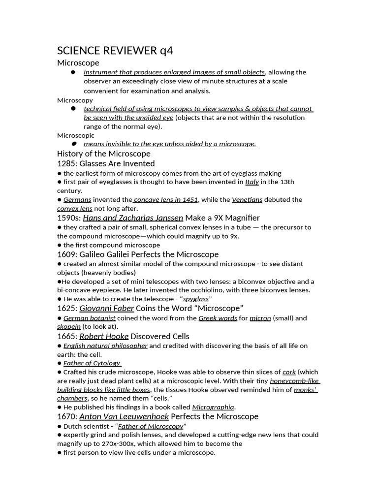 Quarter 4SCIENCE REVIEWER | PDF | Cell (Biology) | Microscope