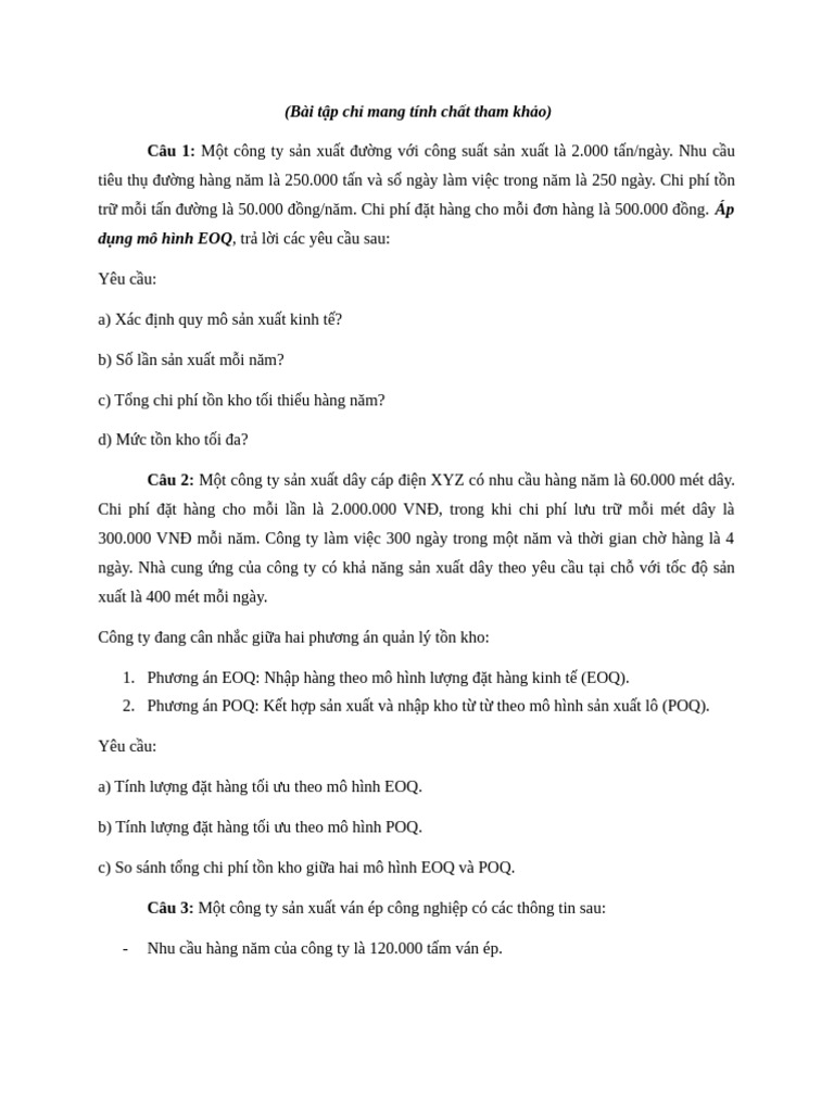 Bài Tập Ôn Tập Cuối Kỳ Qtkh 2024 | PDF