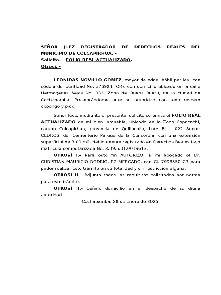 Solicitud de Folio Real Actualizado | PDF