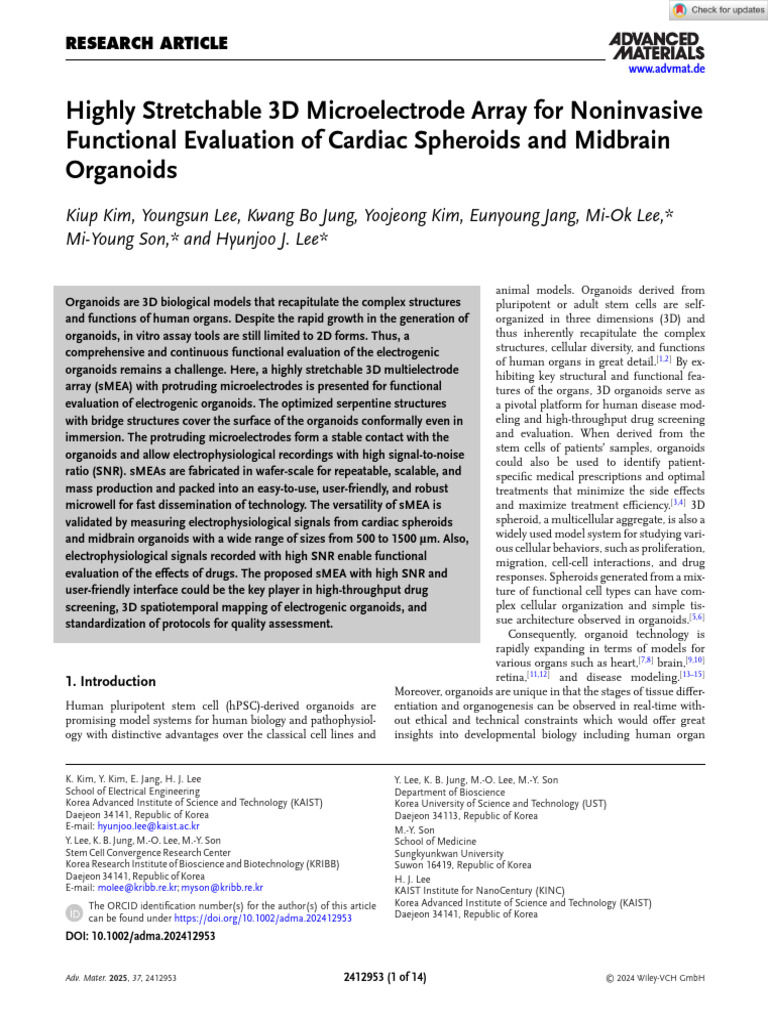 Advanced Materials - 2024 - Kim - Highly Stretchable 3D Microelectrode Array For Noninvasive ...
