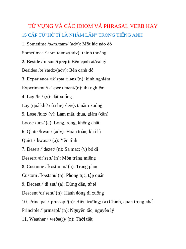 T V NG Và Các Idiom Và Phrasal Verb Hay | PDF